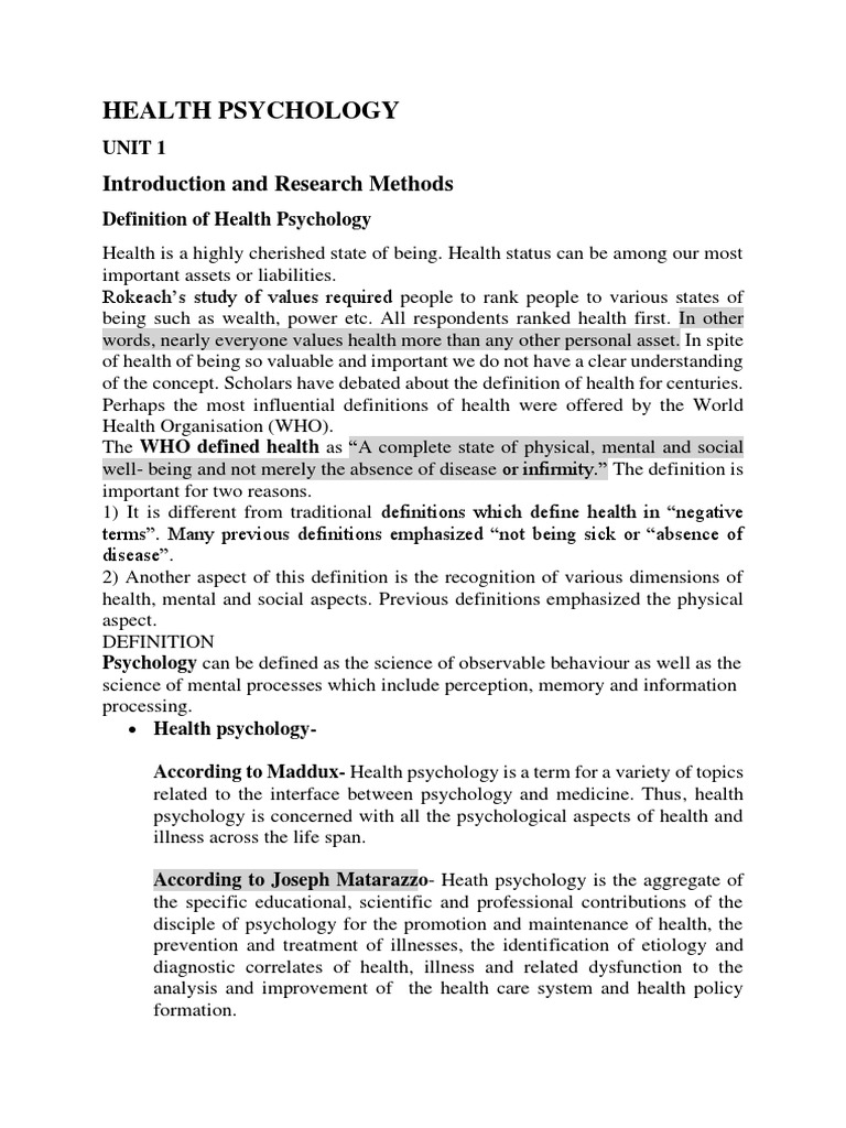 Health Psychology: Definitions and Goals | PDF | Health Psychology ...