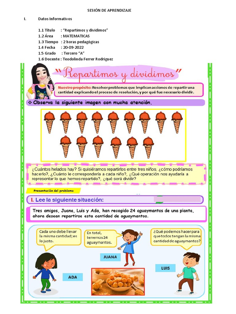SESIÓN DE APRENDIZAJE Matematicas DIVIDIMOS | PDF SESIÓN DE APRENDIZAJE Matematicas DIVIDIMOS | PDF