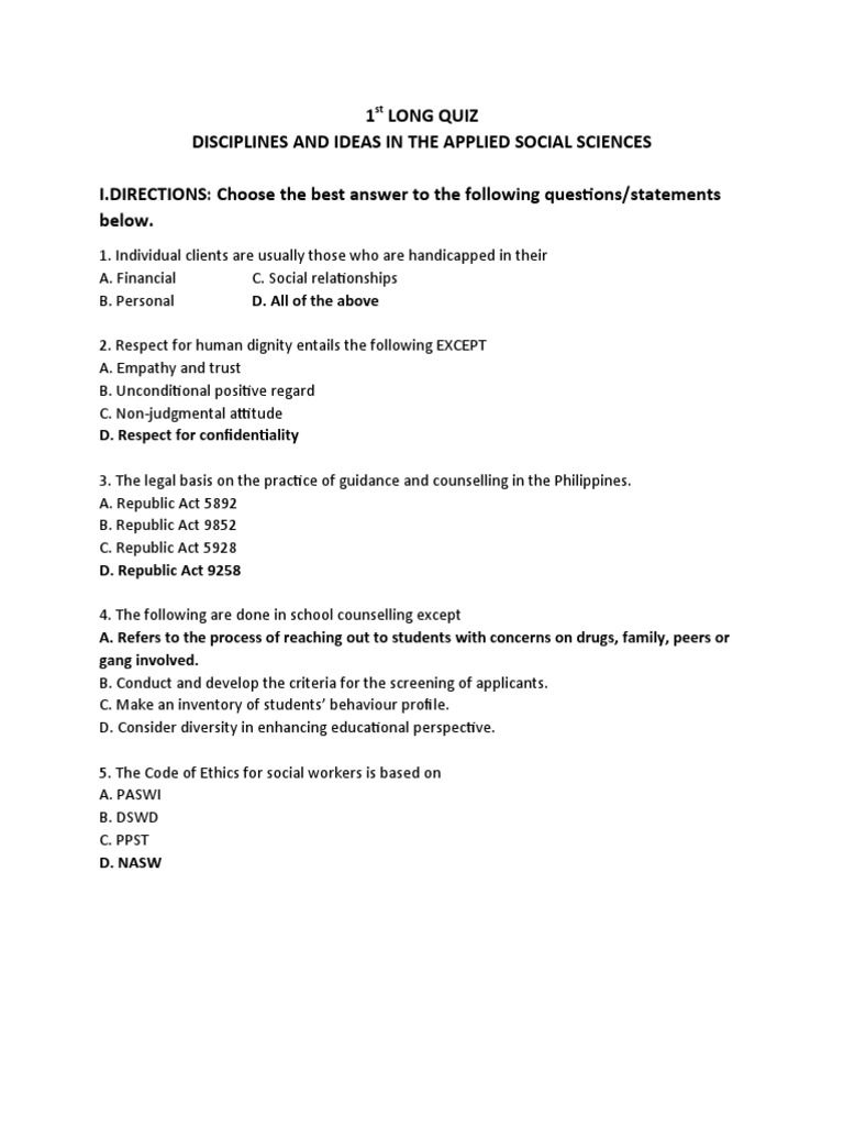 Updated Diass 1st Long Quiz Pdf Social Work Crimes