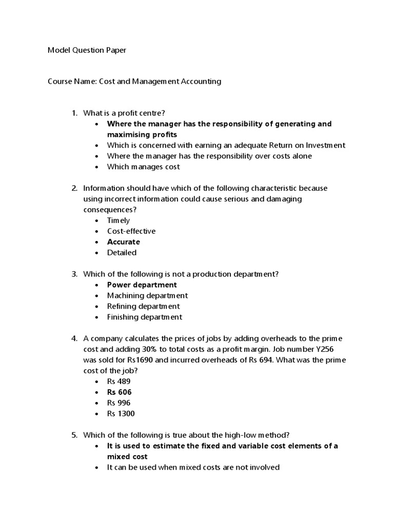 Cost and Management Accounting Model Paper | PDF | Inventory | Cost
