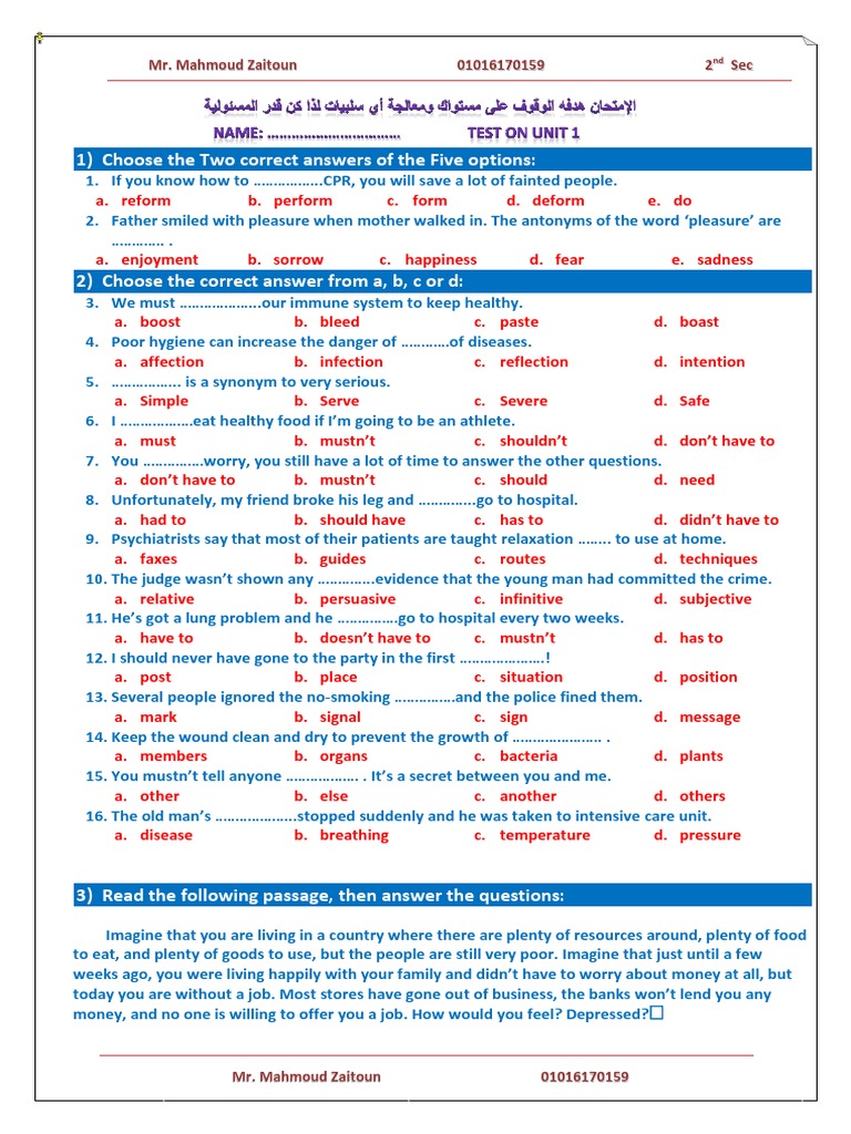 2 Sec - Unit 1 - Mr. Mahmoud Zaitoun | PDF | Great Depression