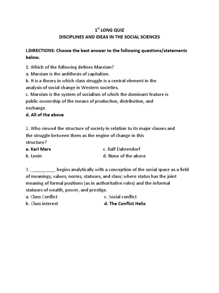 Updated DISS 1st Long Quiz | PDF | Marxism | Karl Marx