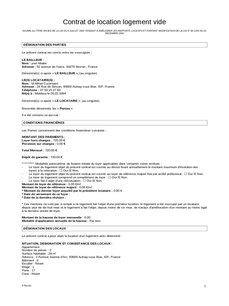 Contrat de Location Logement Vide | PDF | Cautionnement | Location