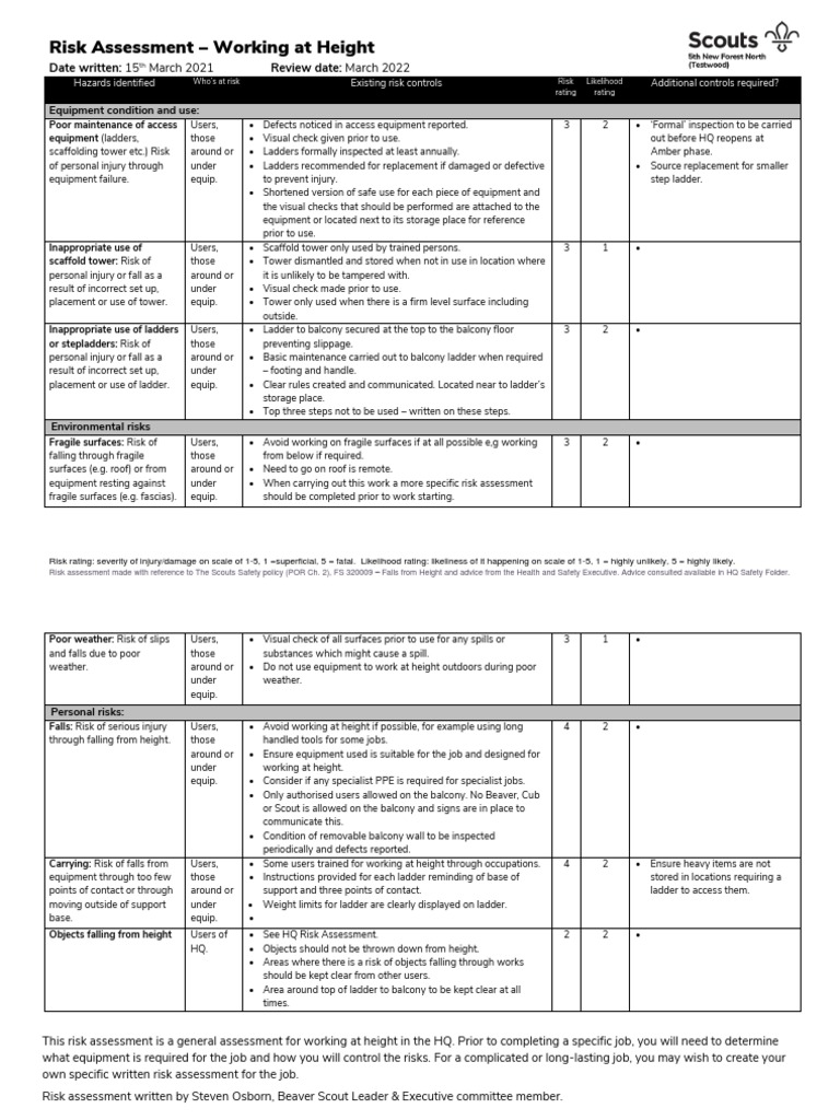 Safety Guide for Scouts at Height | PDF | Risk | Risk Assessment