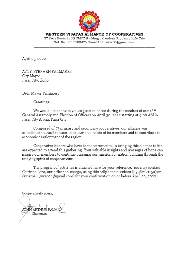 Letter of Invitation To Atty - Stephen Palmares, CPA Mayor, City of ...