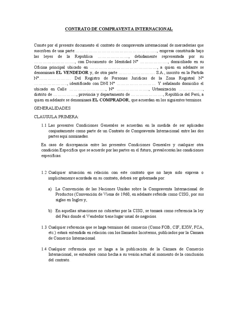 Contrato de Compraventa Internacional | PDF