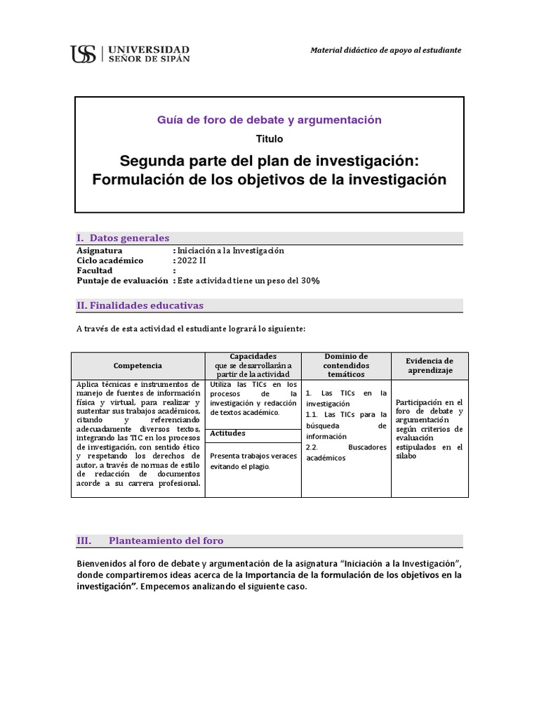 GUIA de FORO de DEBATE Y ARGUMENTACIaN - Segunda Parte Del Plan de ...