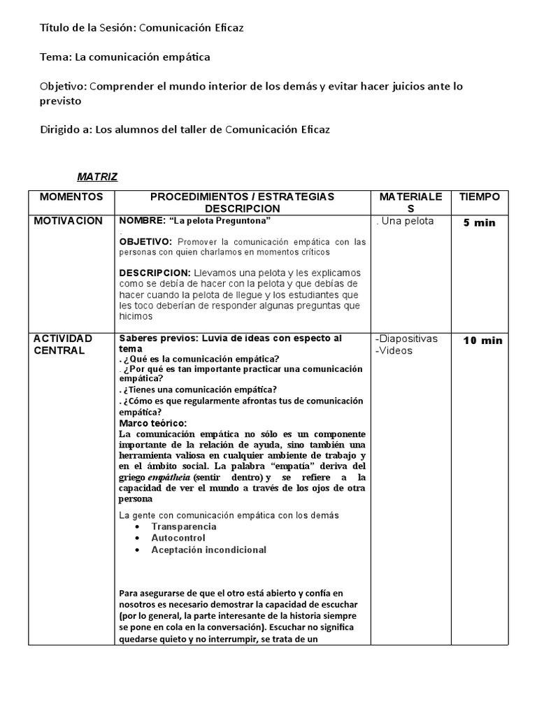 Matriz Taller de Comunicacion Eficaz | PDF | Empatía | Comunicación