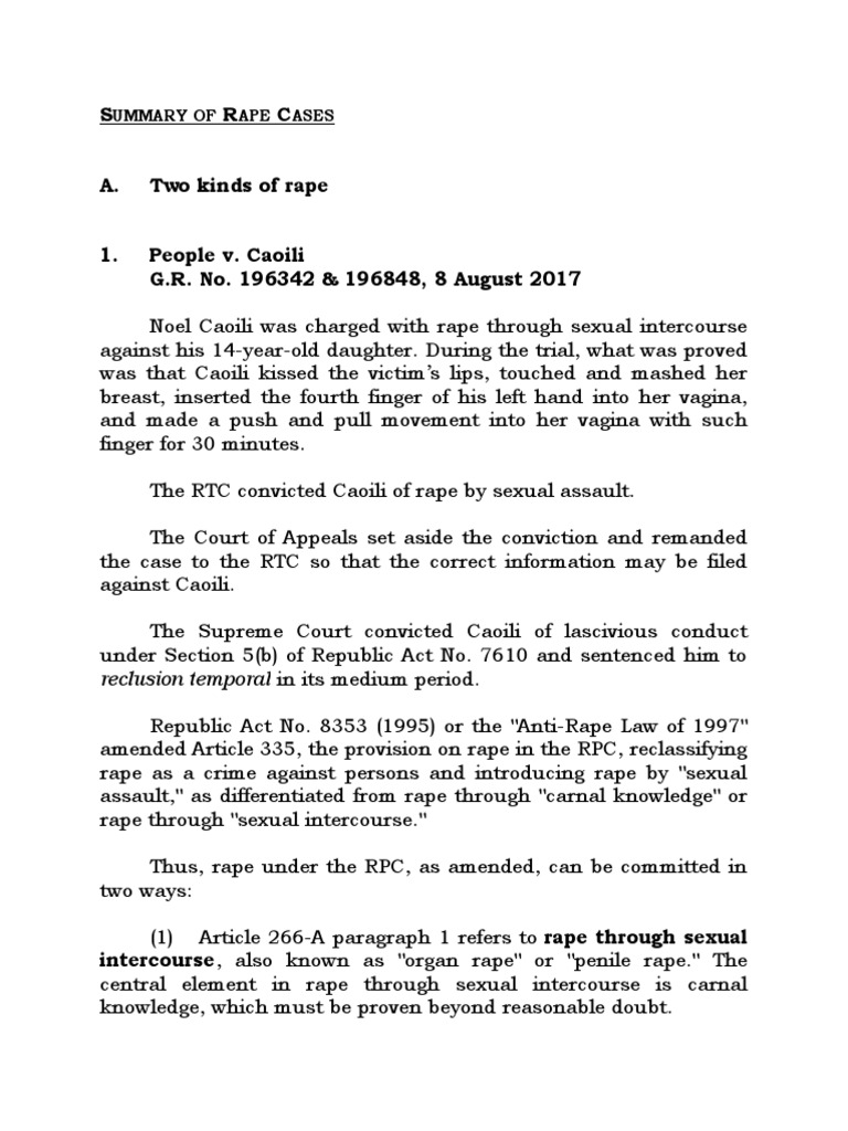 Summary On Rape Cases | PDF | Rape | Sexual Assault