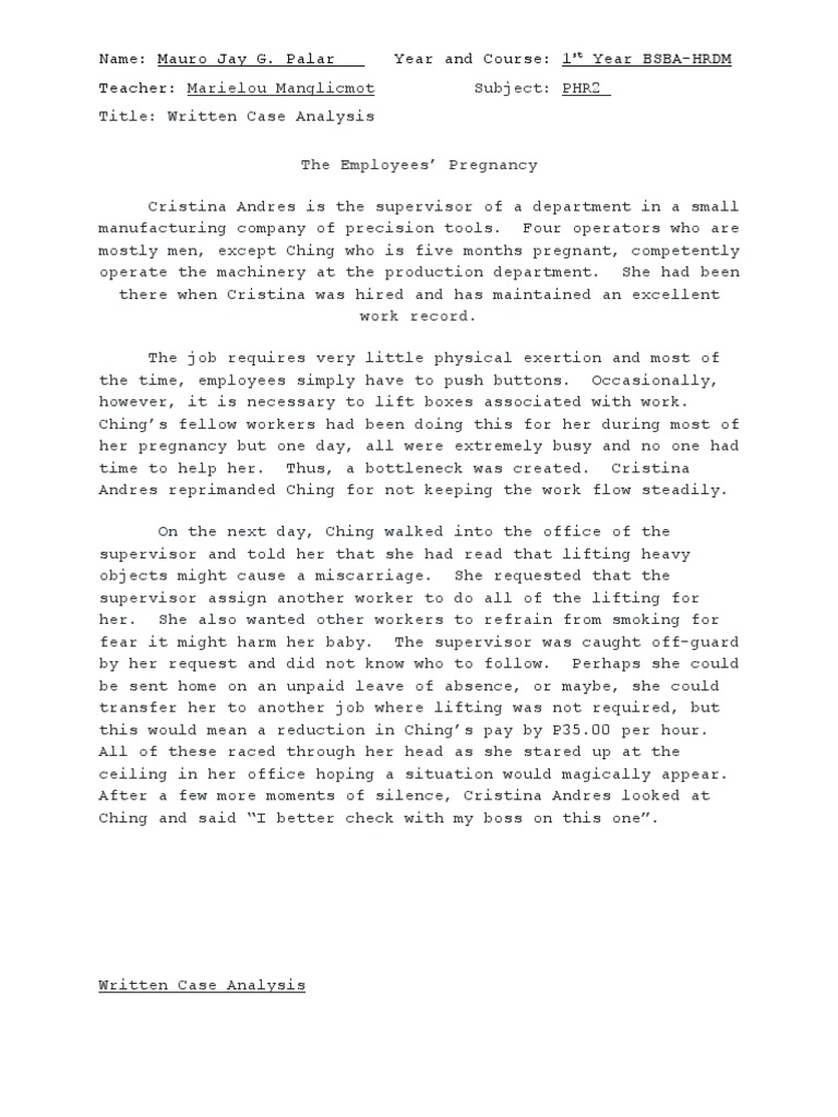 PHR 2 Lesson 5 Assessment 5 Case Analysis, MAURO JAY G. PALAR | PDF | Pregnancy | Logic