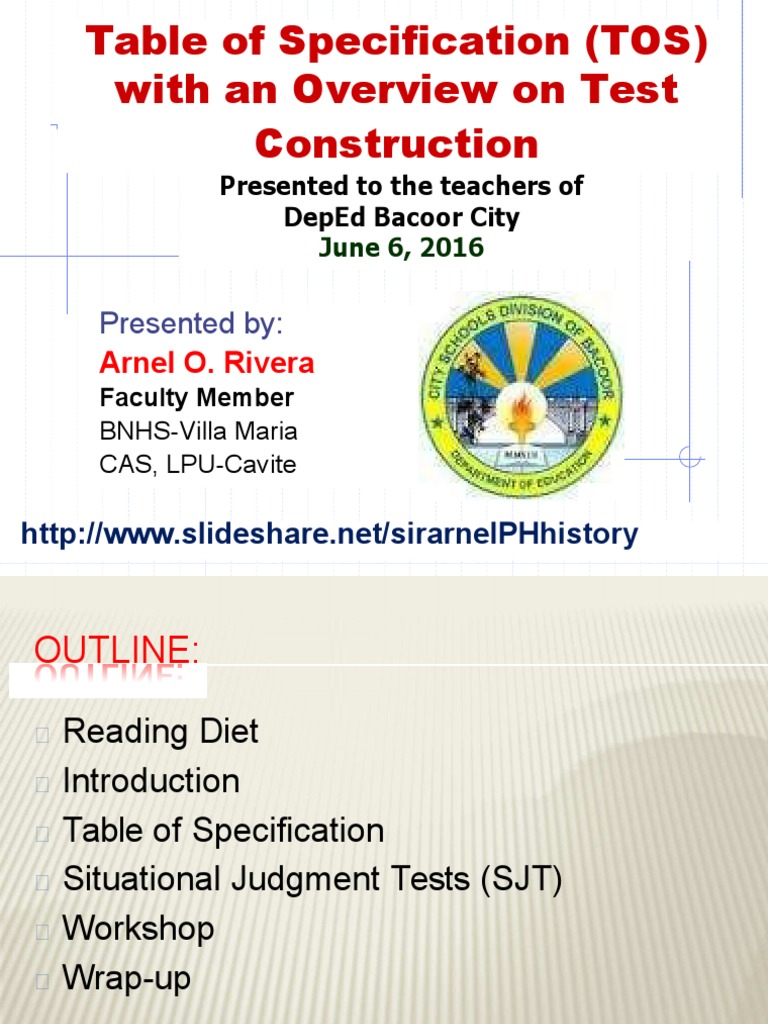 Table of Specification TOS With An Overv | Download Free PDF | Multiple Choice | Cognition