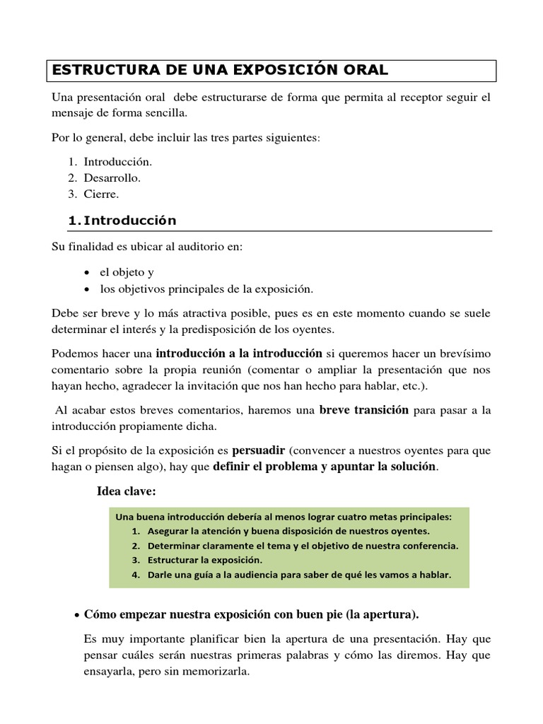 Cómo Organizar Una Exposición Oral - Su Estructura. | PDF