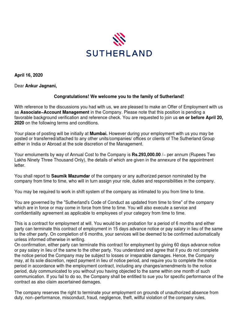 Offer Letter | PDF | Salary | Employment