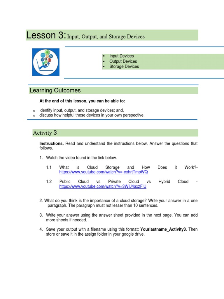 AST 111 - Lesson 3 | PDF | Computer Data Storage | Input/Output