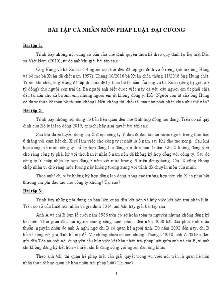 Bai Tap CA Nhan PLDC 2021 | PDF