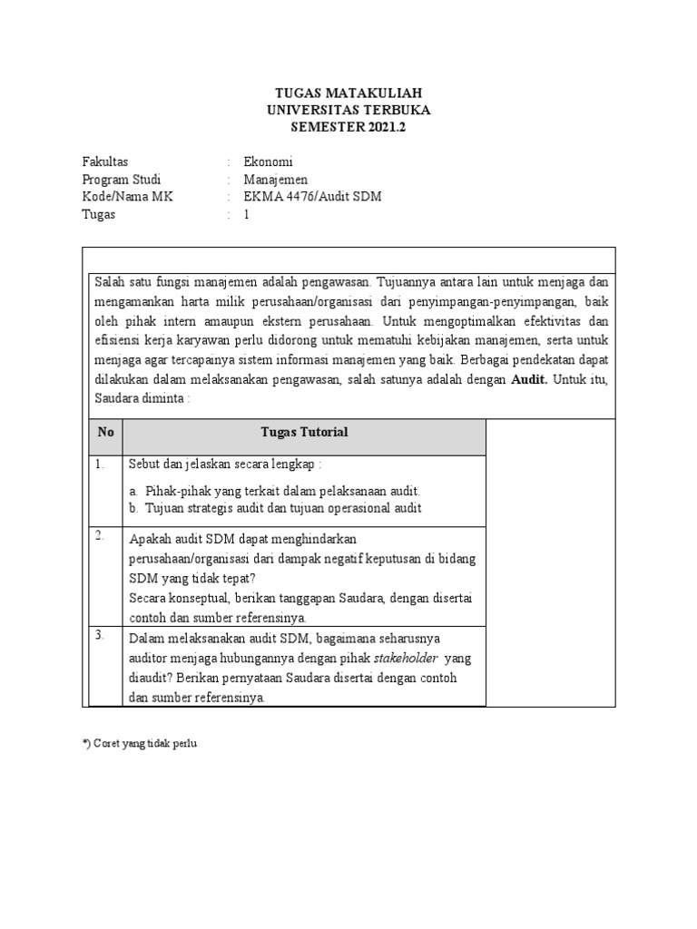 Tugas 1 Audit SDM | PDF | Karier & Perkembangan | Bisnis