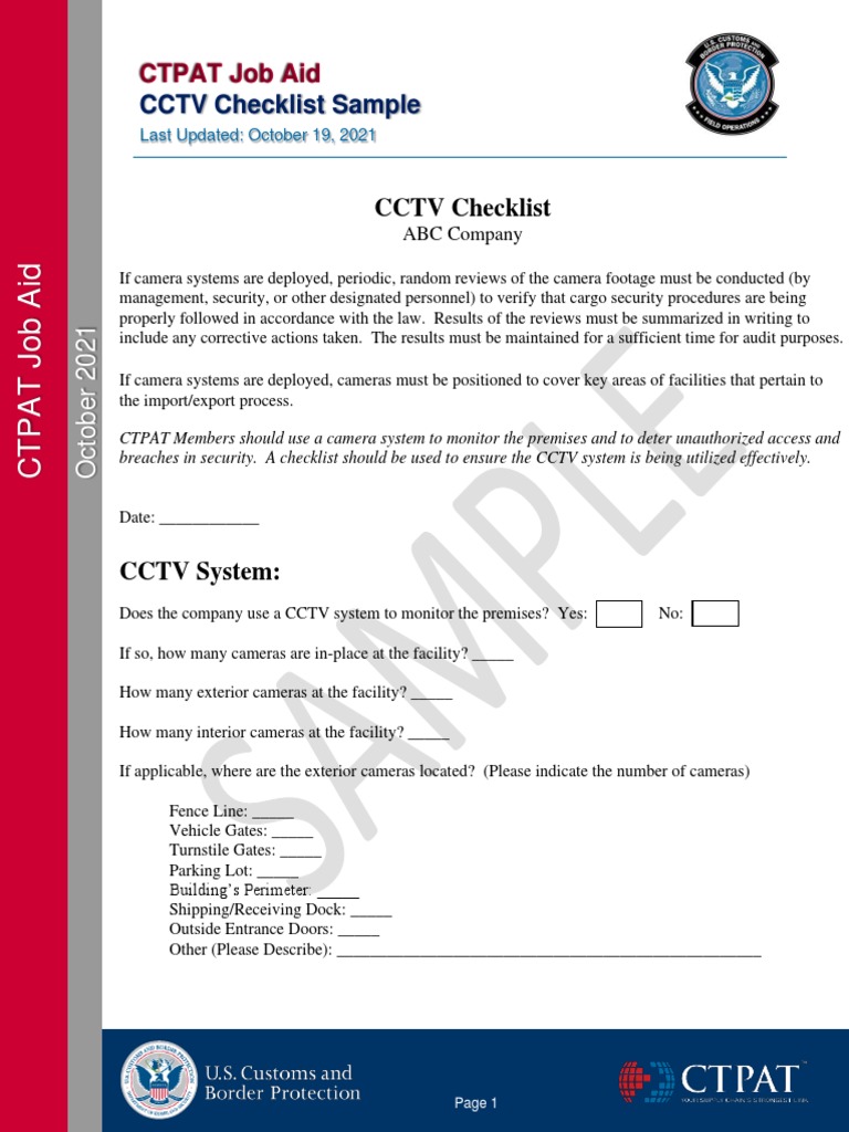 CTPAT Job Aid - CCTV Checklist Sample - October 2021 (508) (002) - 0 ...