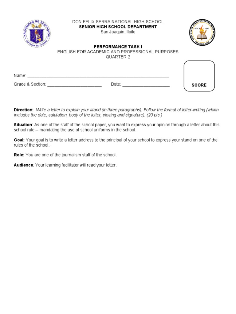 EAPP Quarter 2 Performance Task 1 | PDF