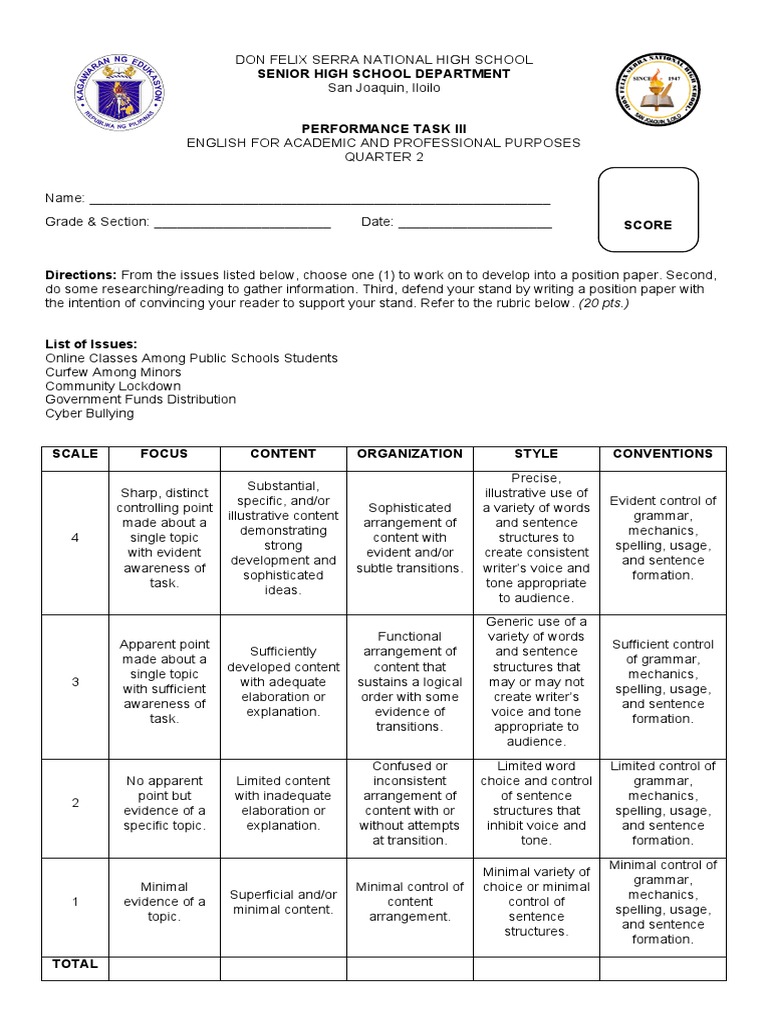 EAPP Quarter 2 Performance Task 3 | PDF | Grammar | Communication