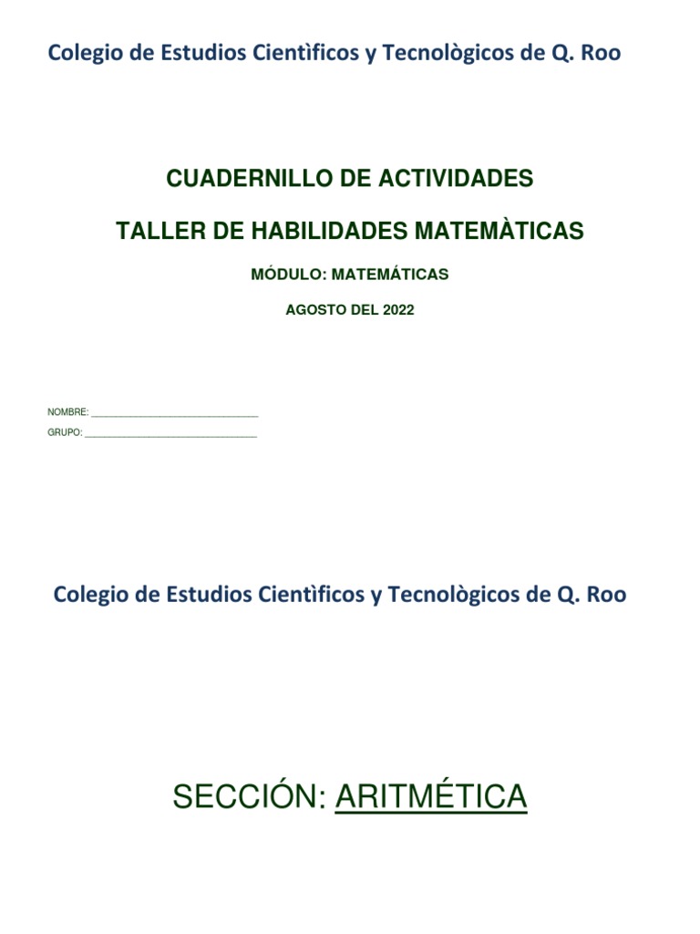 Cuadernillo de Ejercicios - Taller de Hab Matematicas - 2022 | Descargar gratis PDF | Objetos ...