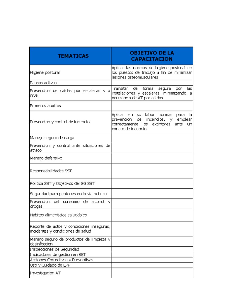 7 A MODELO REAL Plan Capacitacion SST Anual | PDF | La seguridad ...