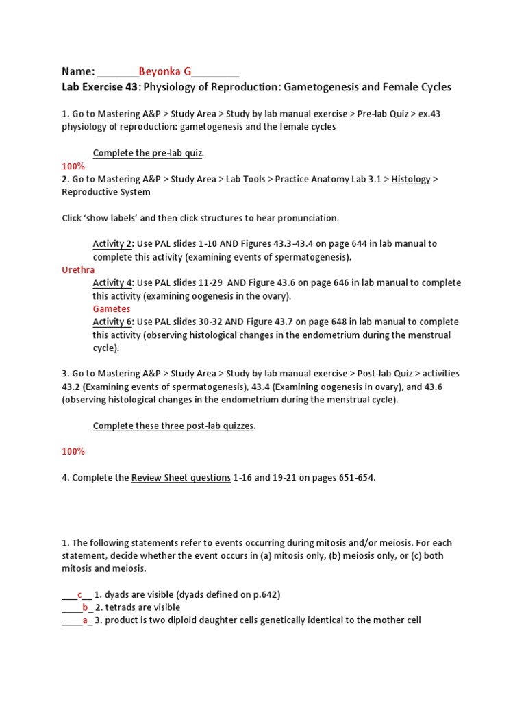 Lab Exercise 43 | PDF | Menstrual Cycle | Ovary