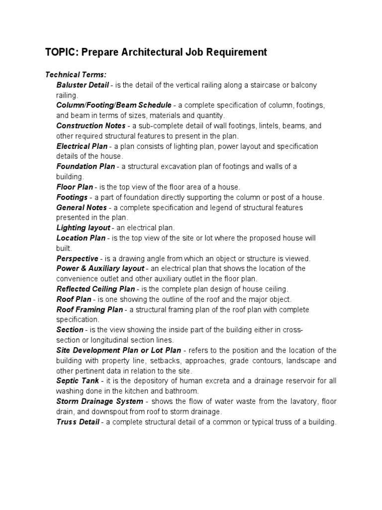 TOPIC Prepare Architectural Job Requirement | PDF | Technical Drawing ...