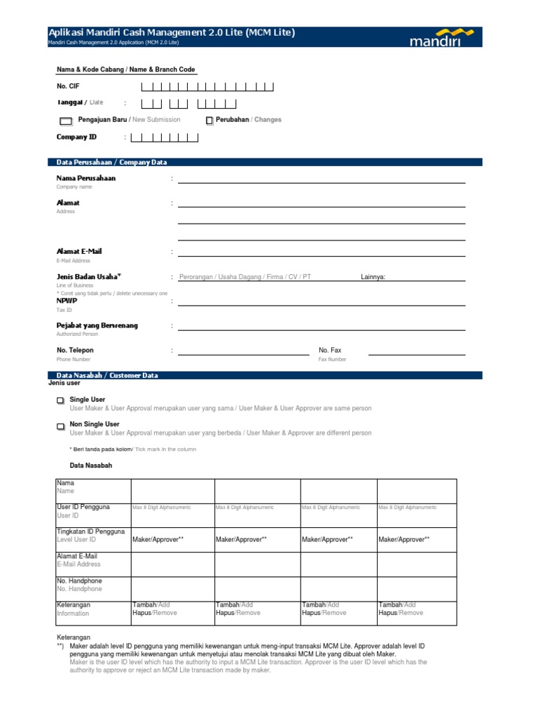Formulir Aplikasi MCM Lite Hal 1 | PDF
