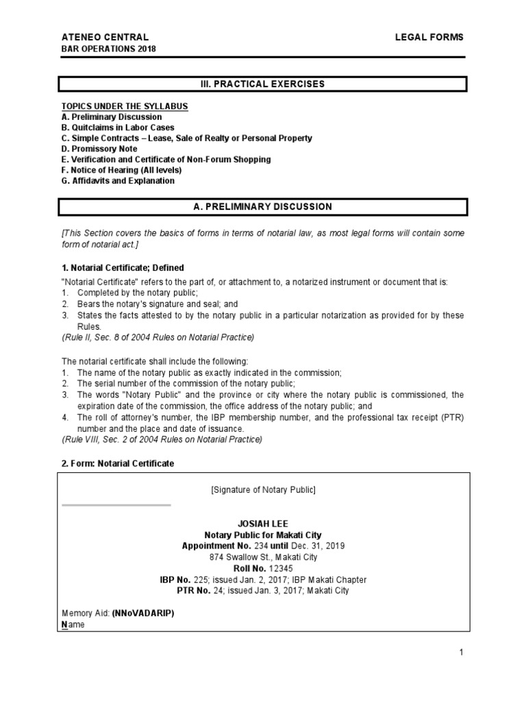 V1legal Forms Reviewer Draft 2018 | PDF | Affidavit | Notary Public