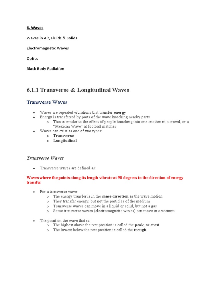 Transverse and Longitudinal Waves Explained | PDF | Waves ...