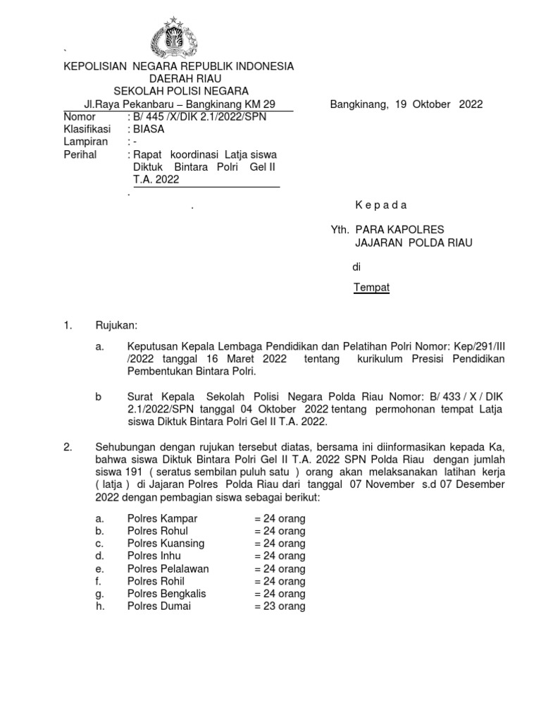 Surat Koordinasi Latja-1 | PDF