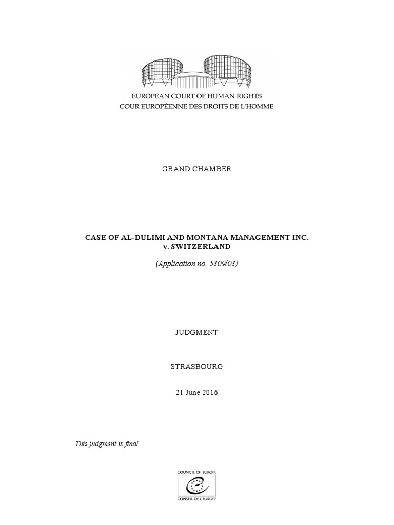 CASE OF AL-DULIMI AND MONTANA MANAGEMENT INC. v. SWITZERLAND | PDF ... CASE OF AL-DULIMI AND MONTANA MANAGEMENT INC. v. SWITZERLAND | PDF ...