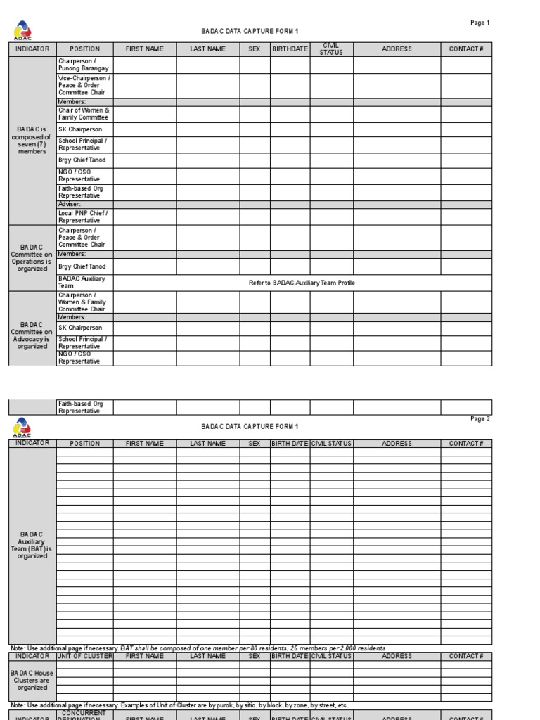 4-Badac Data Capture Forms - Badac Form 1 | Download Free PDF | Government