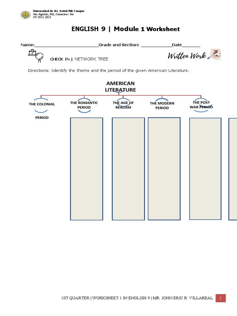 English 9 Worksheet 1 | PDF
