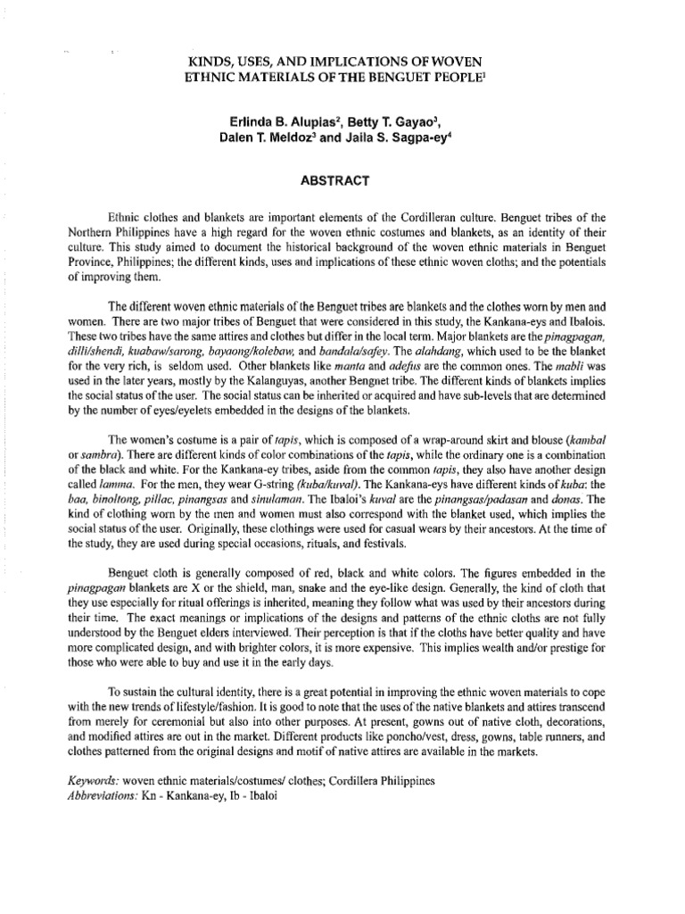 Kinds, Uses, and Implications of Benguet Textiles | PDF