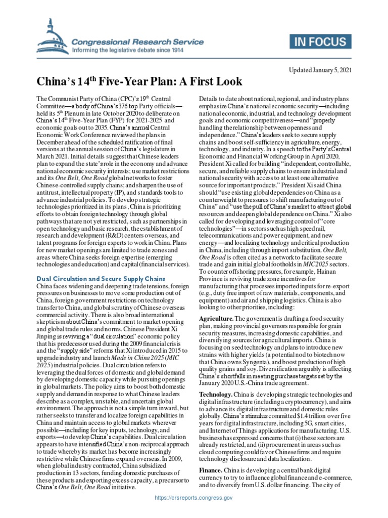 China's 14TH 5 Year Plan1 | PDF