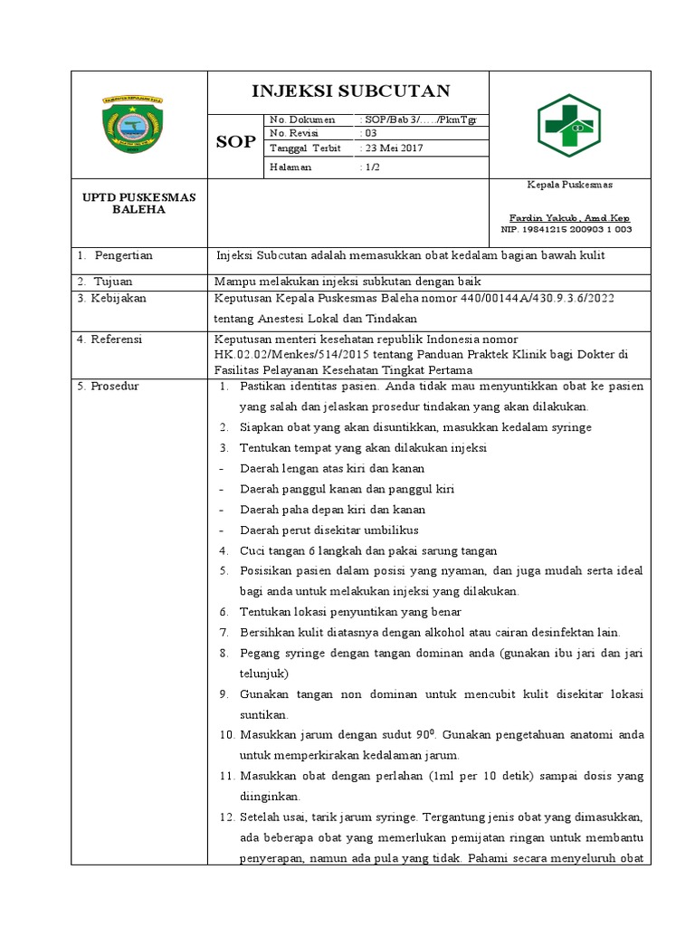 Sop Injeksi Subcutan | PDF