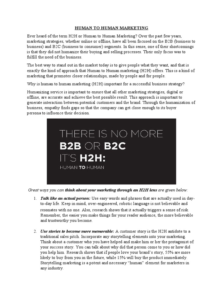 Human To Human Marketing | PDF | Marketing | Sales