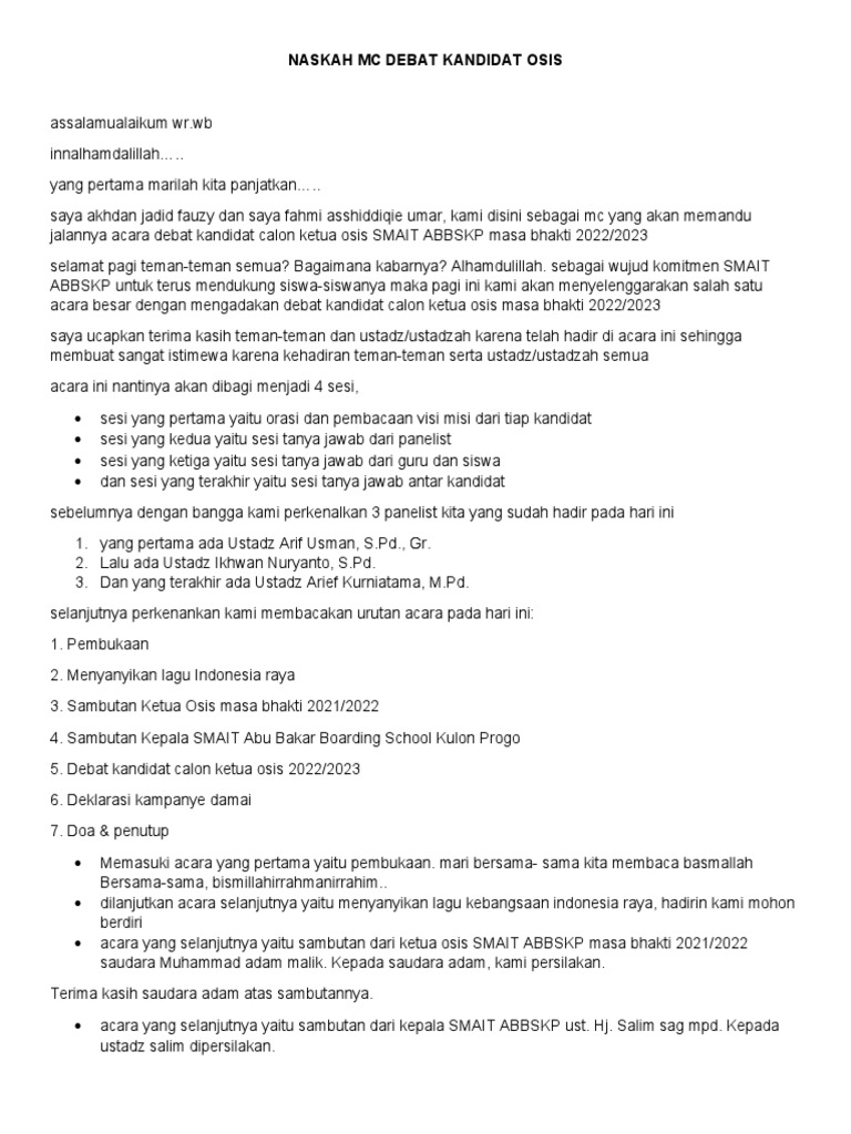 Naskah MC Debat Kandidat Osis | PDF