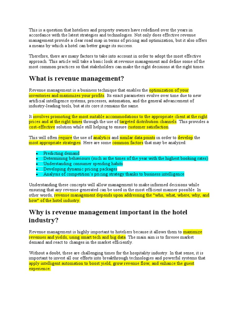 Revenue Management Strategy | PDF | Business | Computing