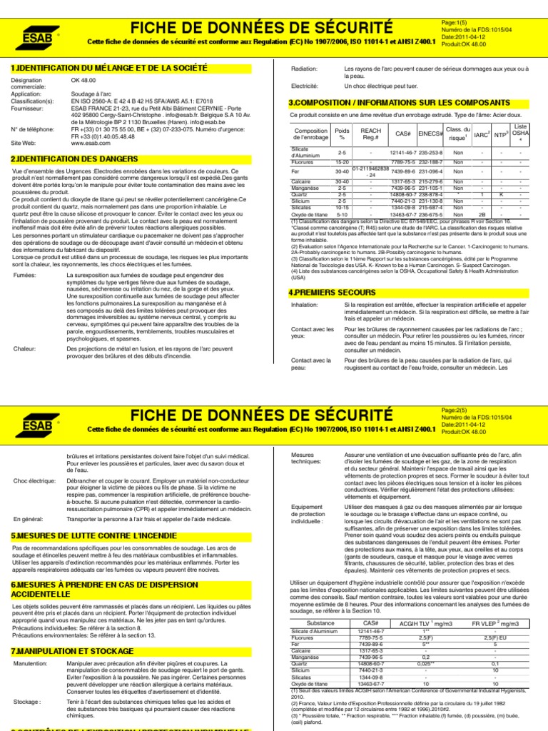 Datasheet-Fr1 Esab Fiche de Securité | PDF | Soudage | Construction