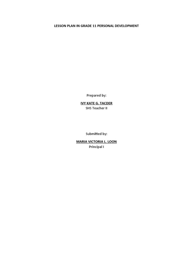 Lesson Plan in Grade 11 Personal Development | PDF | Stress (Biology) | Lesson Plan