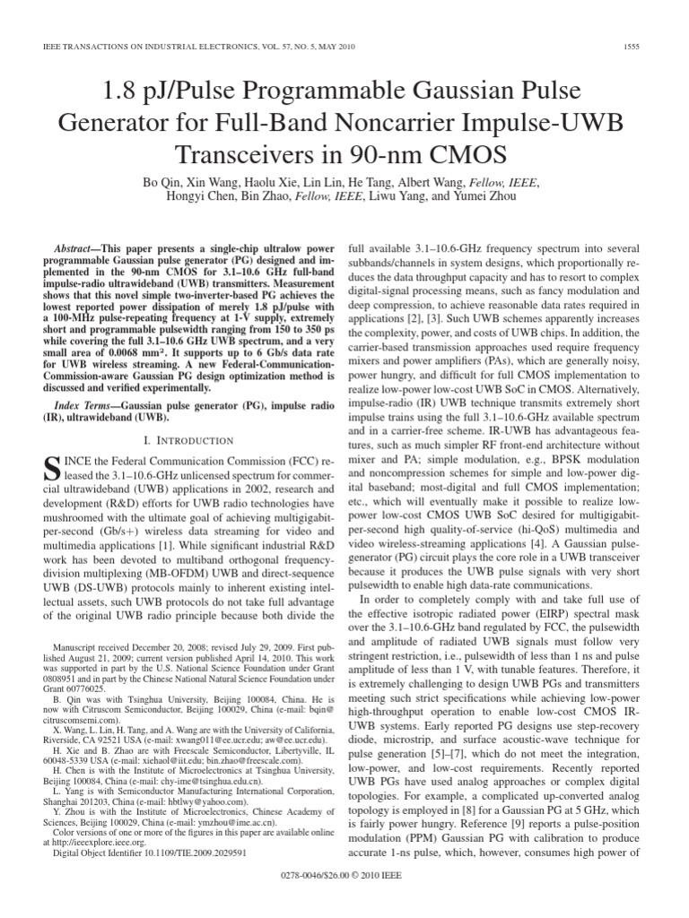 18 Pj Pulse Programmable Gaussian Pulse Generator For Full Band Noncarrier Impulse Uwb 