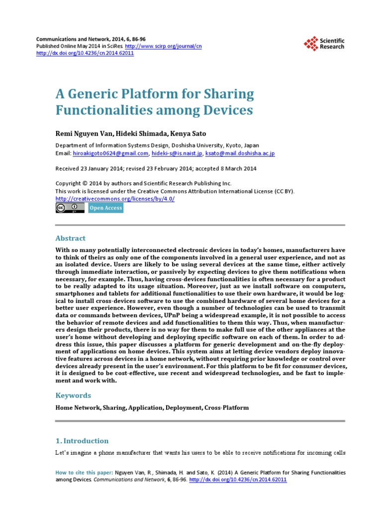 A Generic Platform For Sharing Functionalities Among Devices, 2014, 11p ...