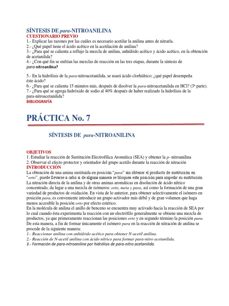 Síntesis de para-nitroanilina: Proceso y Mecanismos | PDF | Ácido ...