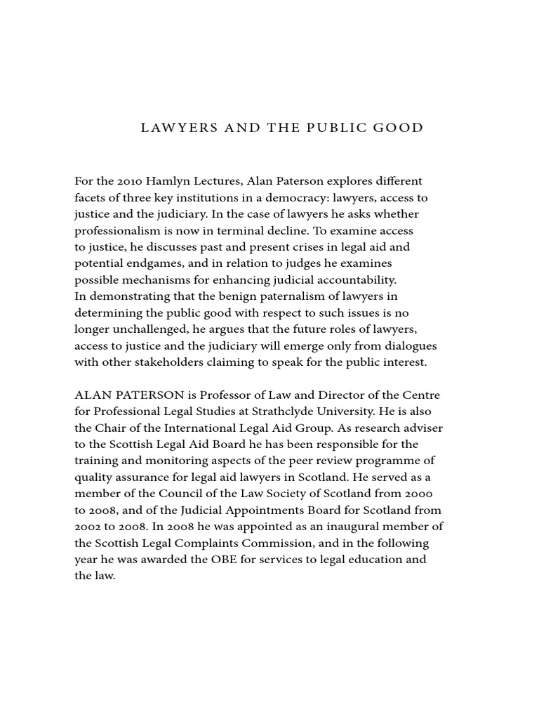 Lawyers and Public Good - Hamlyn Lectures by Alan Paterson 2011 | PDF ...