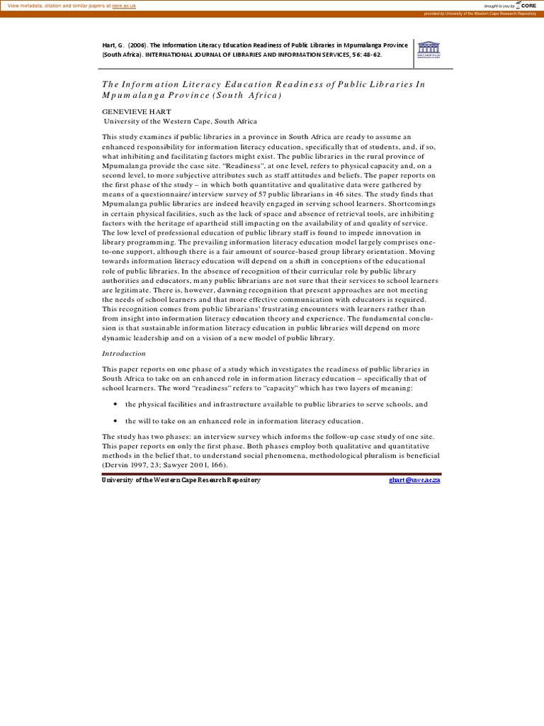 The Information Literacy Education Readiness of Public Libraries in | PDF | Libraries ...