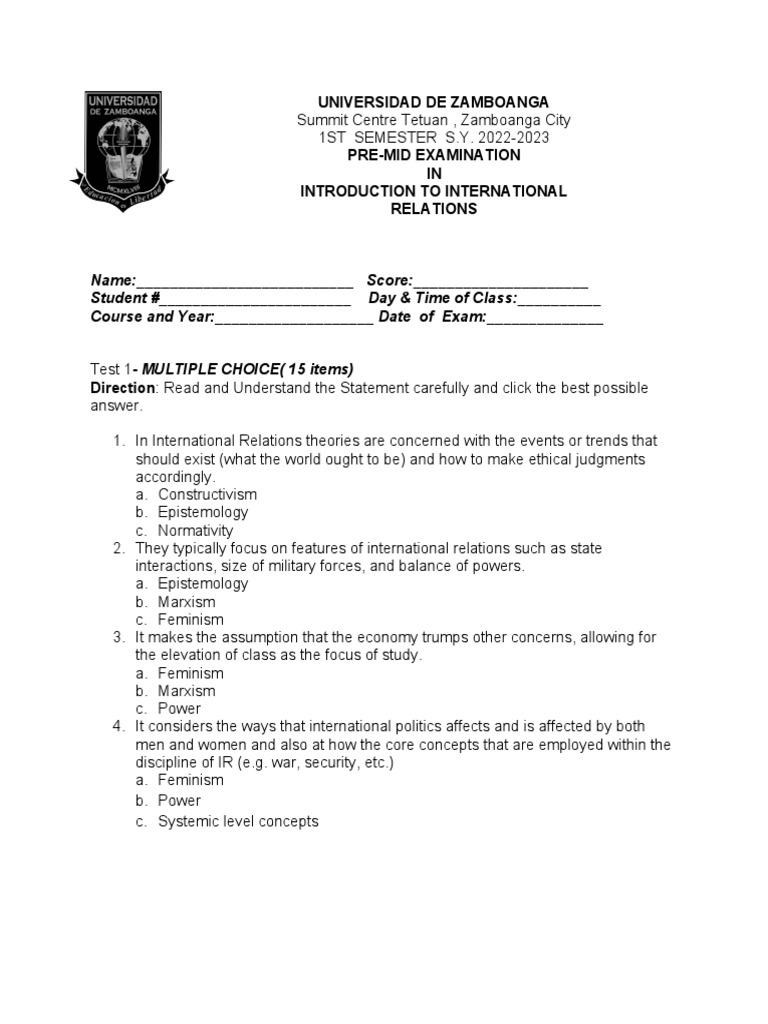 Internl RelationalPremid Exam 2022 | PDF | International Relations ...