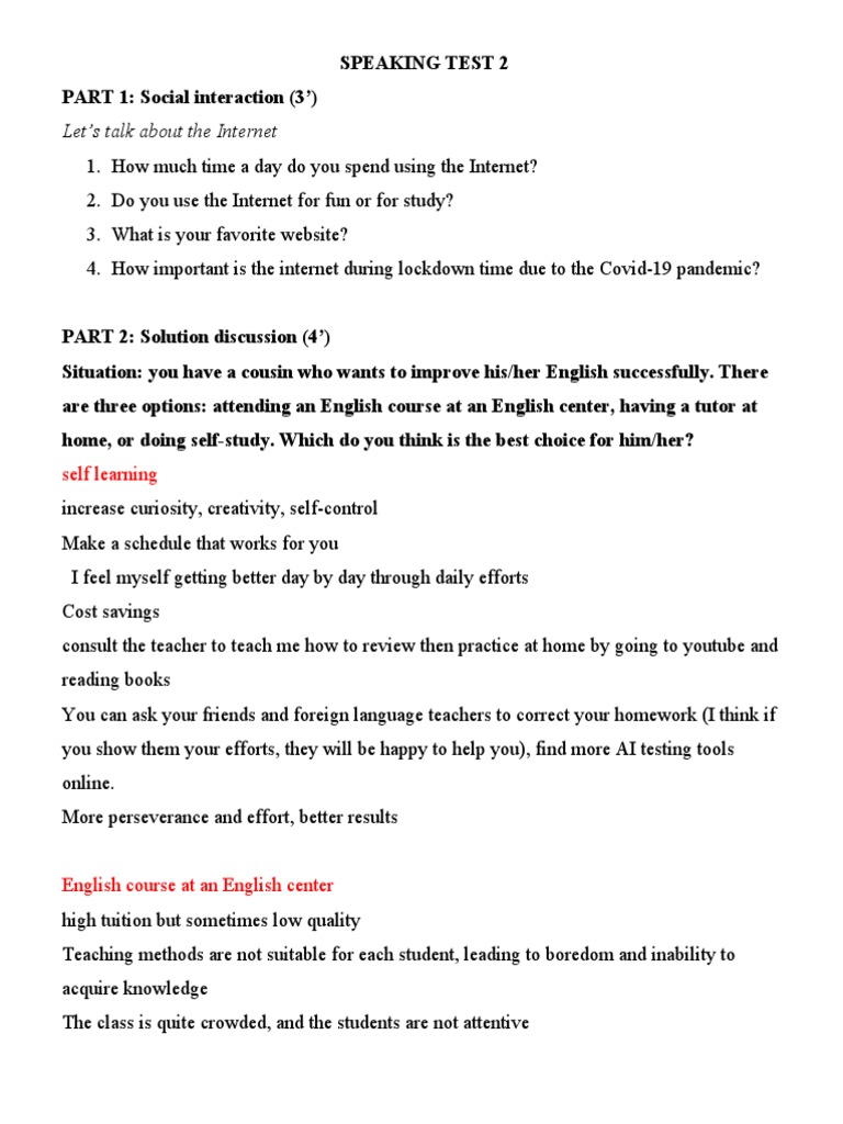 Speaking Test 2 | PDF | Teachers | Optimism