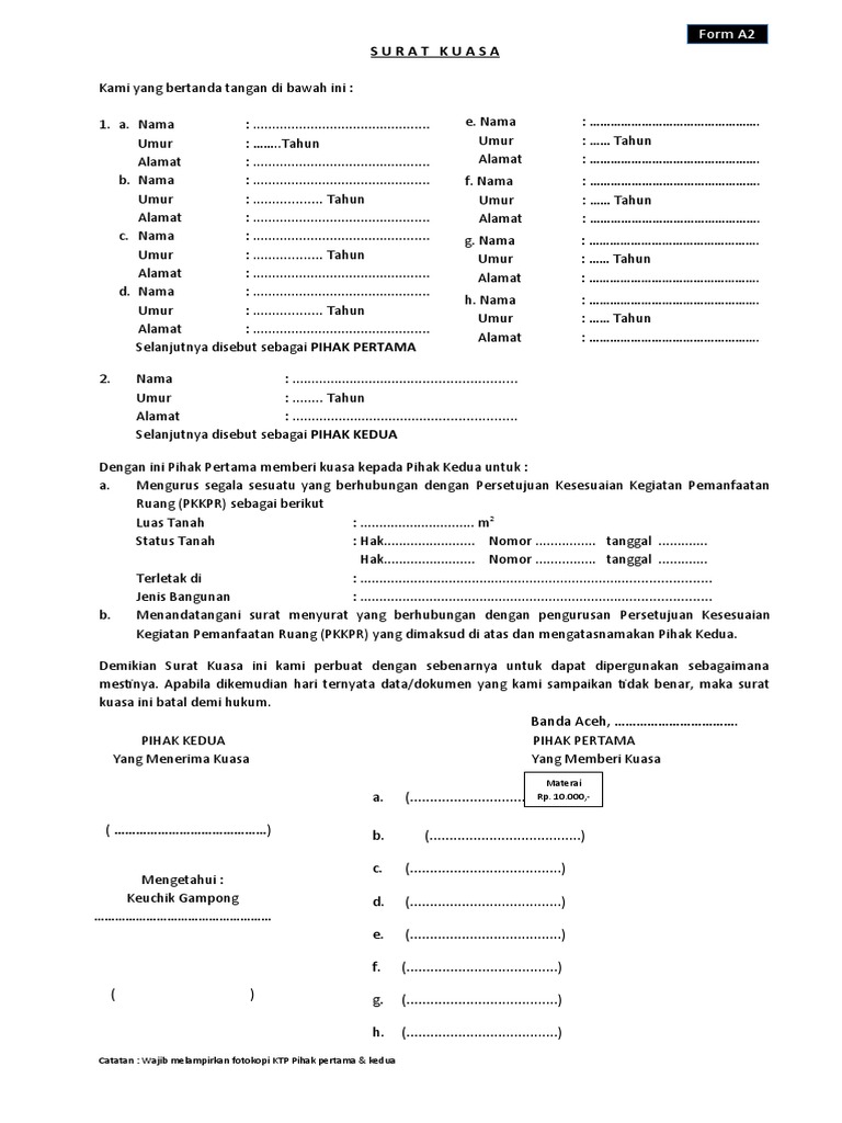 Form A2 - Surat Kuasa | PDF